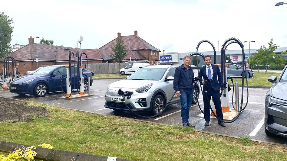 Grant Shapps welcomes opening of new ultra-rapid EV charging hub by ...