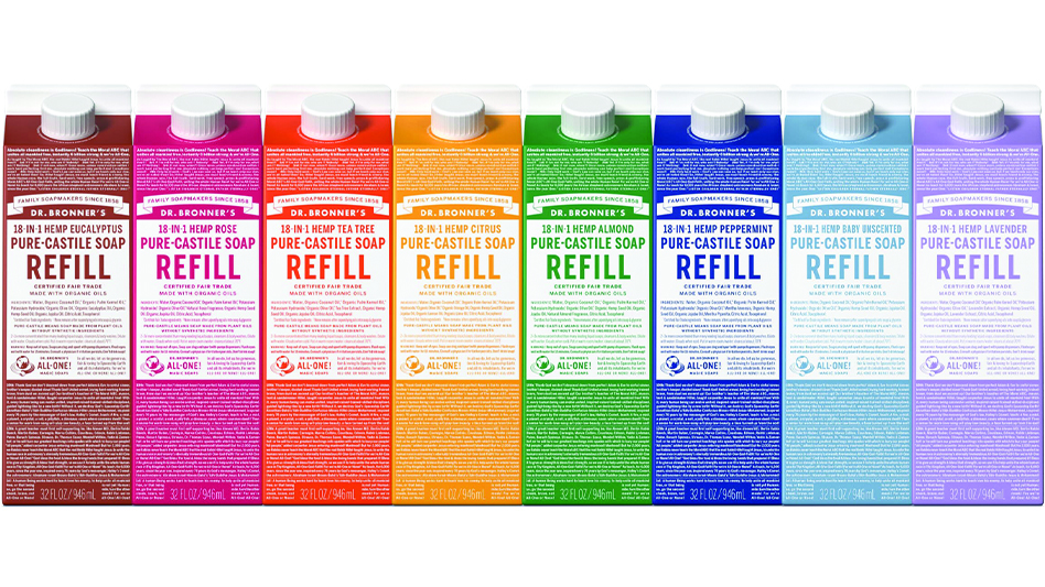 Dr. Bronner’s reduces plastic usage in new soap refill cartons ...