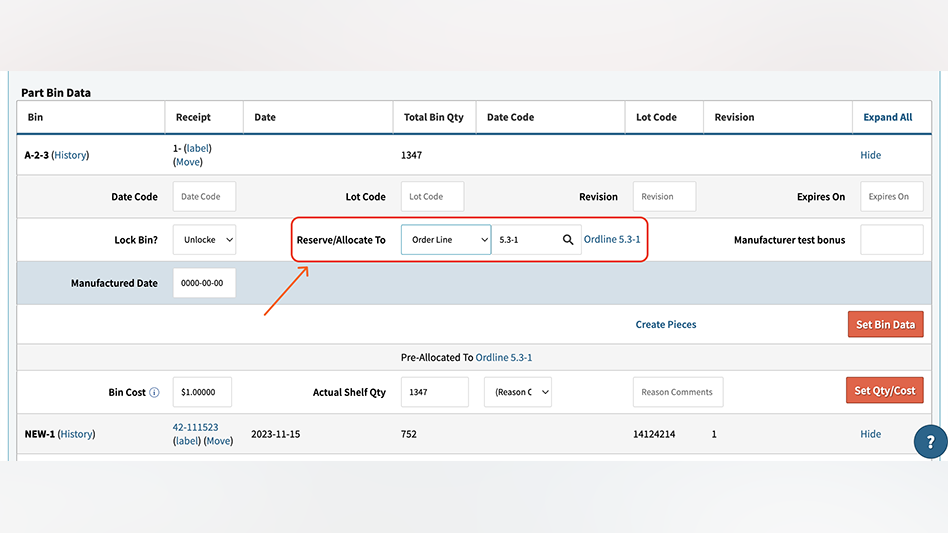 Inventory Pre-Allocation feature - EV Design & Manufacturing